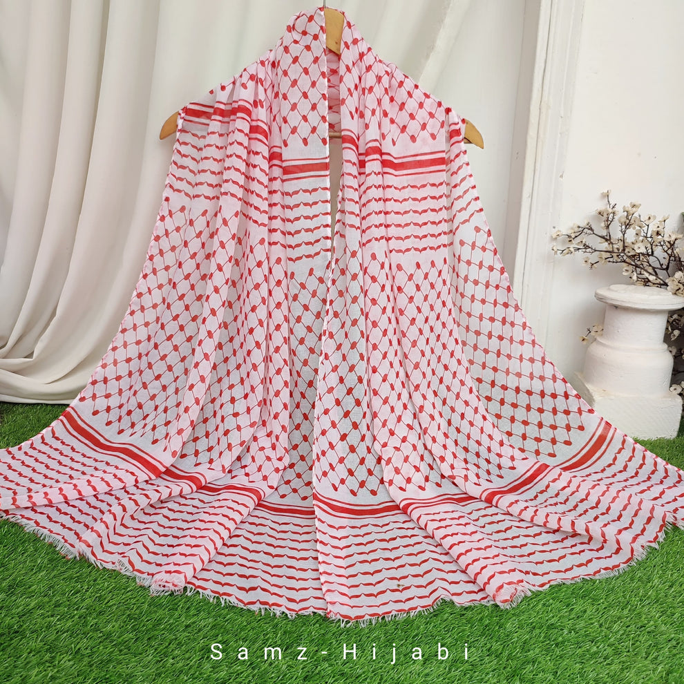 Palestinian Keffiyeh Hijab White Red – samzhijabi