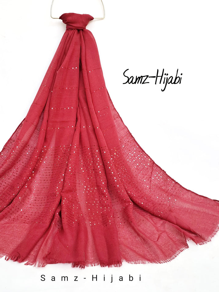 Sequence Border Lawn Hijab _ Red – samzhijabi