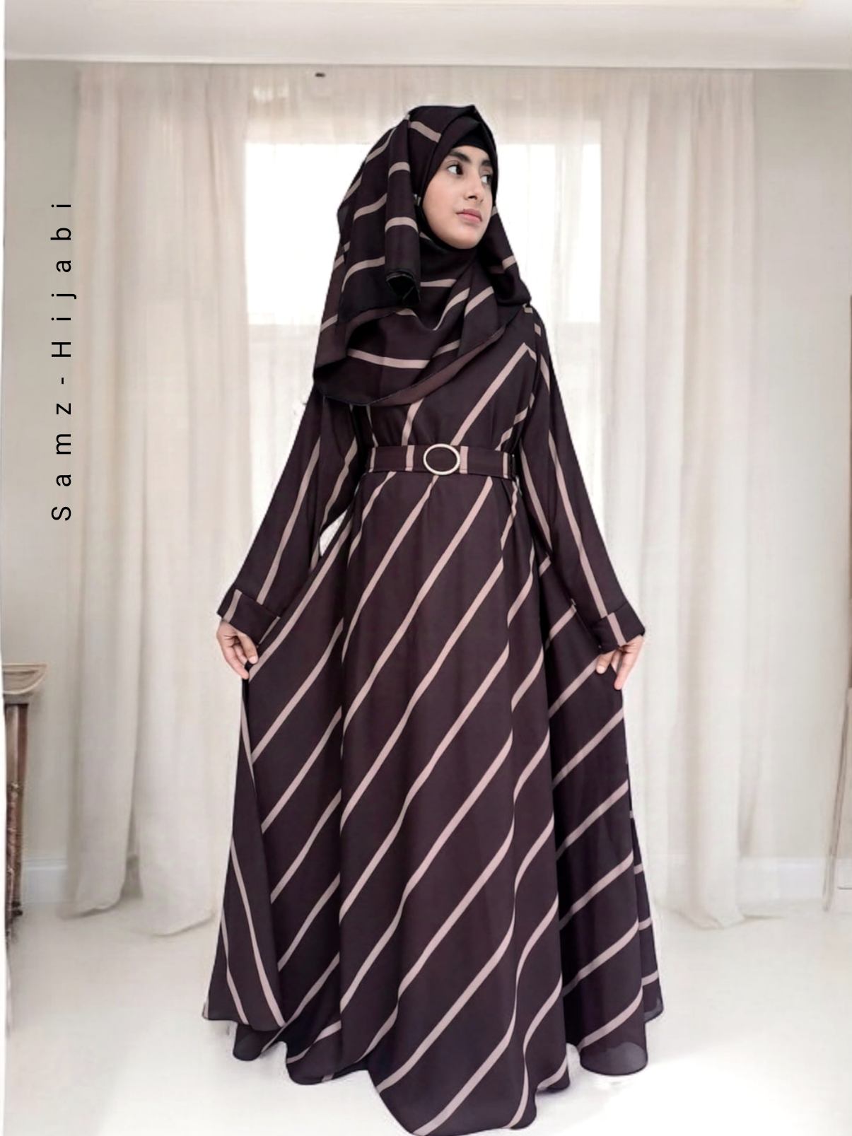 Diagonal Line Umbrella Flyer Abaya-Chocolate Brown – samzhijabi