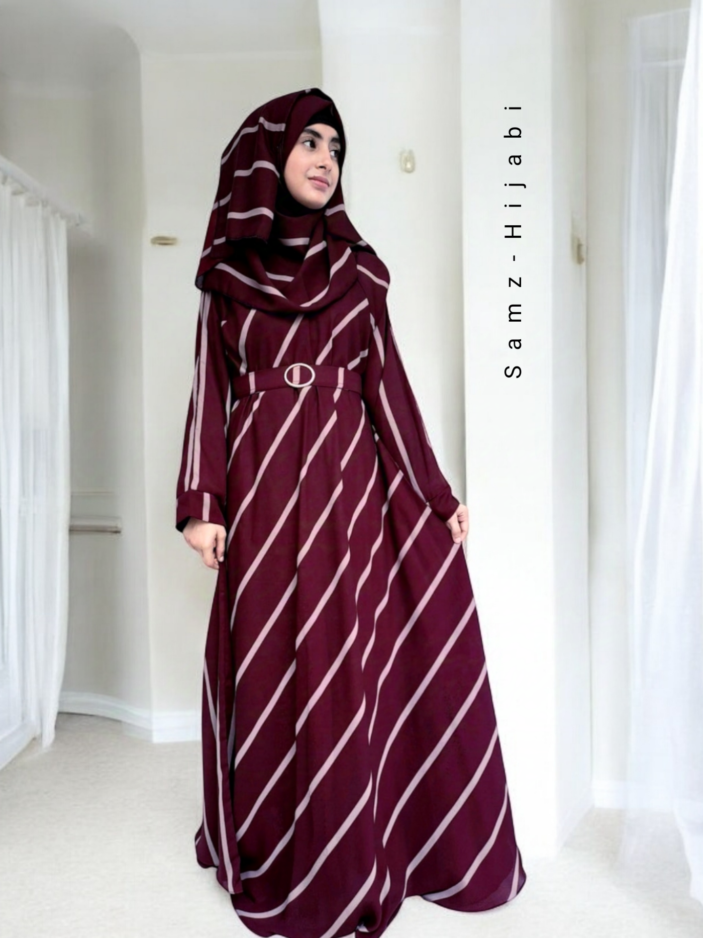 Diagonal Line Umbrella Flyer Abaya-Maroon – samzhijabi
